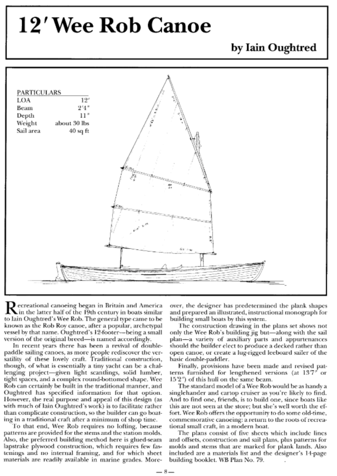 12' Wee Rob Canoe Design Plans | Small Boats