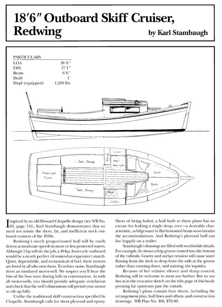 18'6" Outboard Skiff Cruiser, Redwing Design Plans | Small Boats