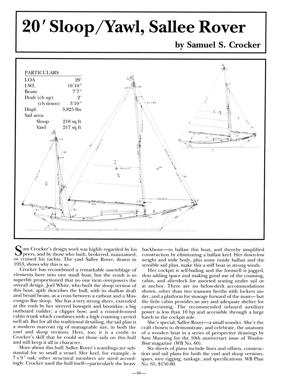 20' Crocker Yawl, Sallee Rover Design | Small Boats